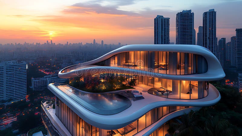 Modern Luxury Penthouse with Infinity Pool Overlooking City Sunset ...