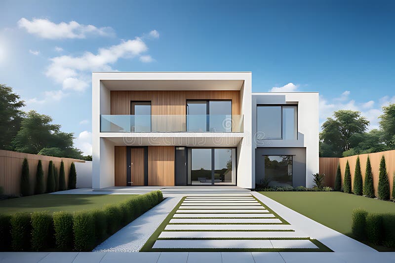 Modern Luxury Private House on a Sunny Day with Blue Sky and Clouds ...