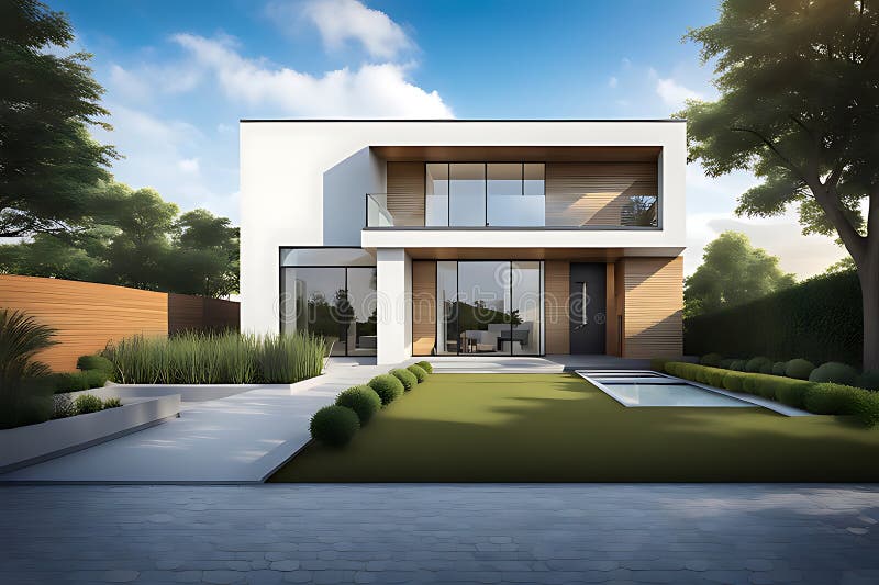 Modern Luxury Private House on a Sunny Day with Blue Sky and Clouds ...