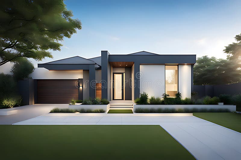 Modern Luxury Private House on a Sunny Day with Blue Sky and Clouds ...