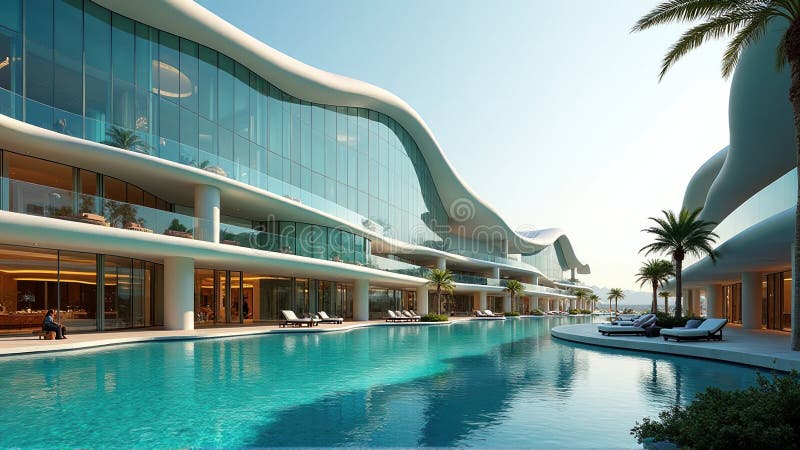 Modern Luxury Resort with Infinity Pool. Stock Illustration ...