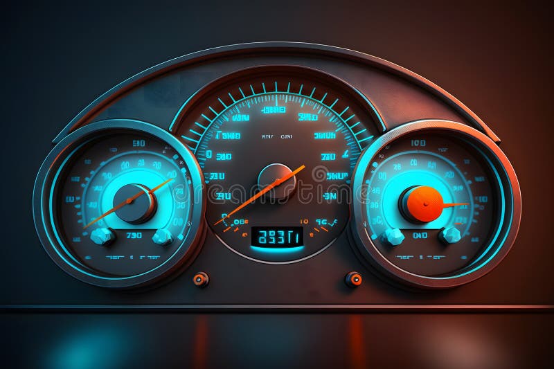 Modern Luxury Sport Car Speed Control Dashboard with Blue Light. Neural ...
