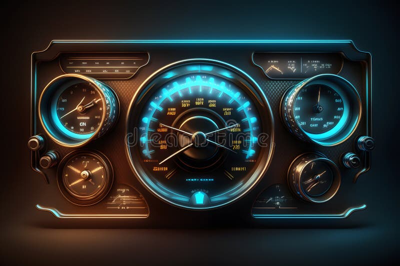Modern Luxury Sport Car Speed Control Dashboard with Blue Light. Neural ...