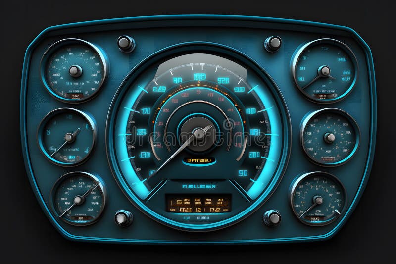 Modern Luxury Sport Car Speed Control Dashboard with Blue Light. Neural ...