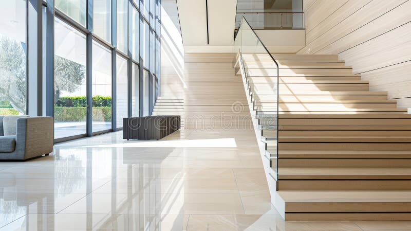 Modern Luxury Staircase in a Bright, Sunlit Lobby. Spacious Modern ...