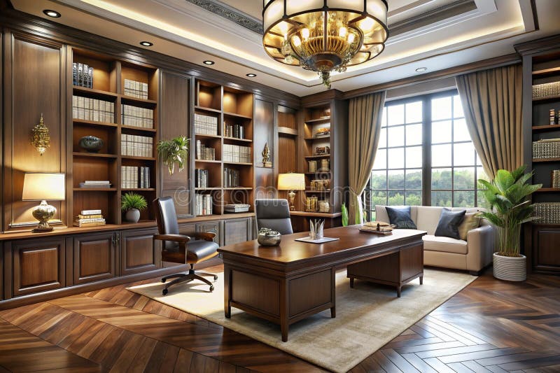 Modern Luxury Study Room Interior Stock Illustration - Illustration of ...