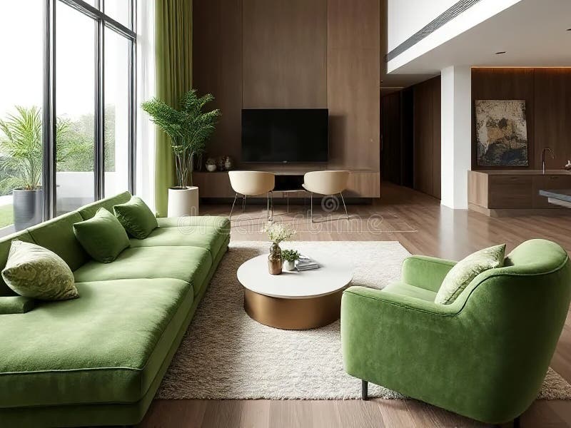 Modern Luxury Villa Apartment Interior, Green Color Stock Illustration ...