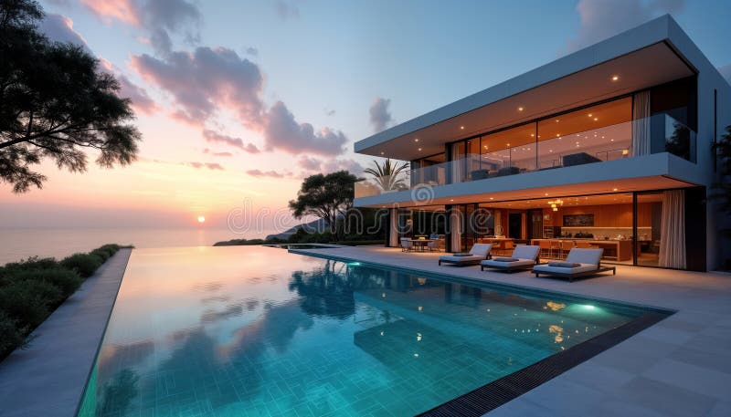 Modern Luxury Villa Boasts Infinity Pool Overlooking Sunset Ocean View ...