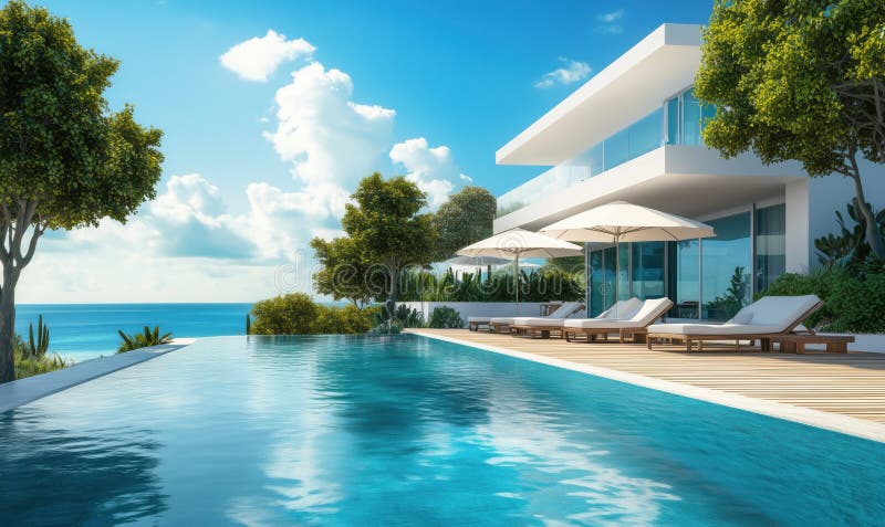 Modern Luxury Villa with Infinity Pool Overlooking Ocean and Tropical ...