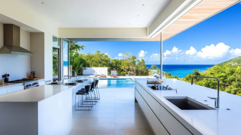 Modern Luxury Villa with Ocean View and Infinity Pool Stock ...