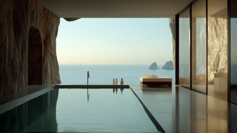 Modern Luxury Villa with Ocean View and Infinity Pool at Sunset in a ...