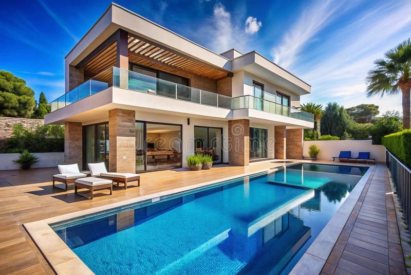 Modern Luxury Villa with Pool Stock Image - Image of house, exterior ...