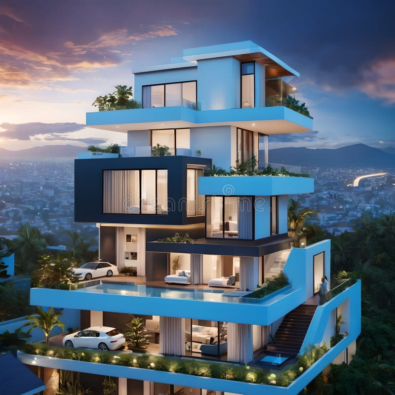 Modern Luxury Villa with Rooftop Pool and City Views. Stock ...
