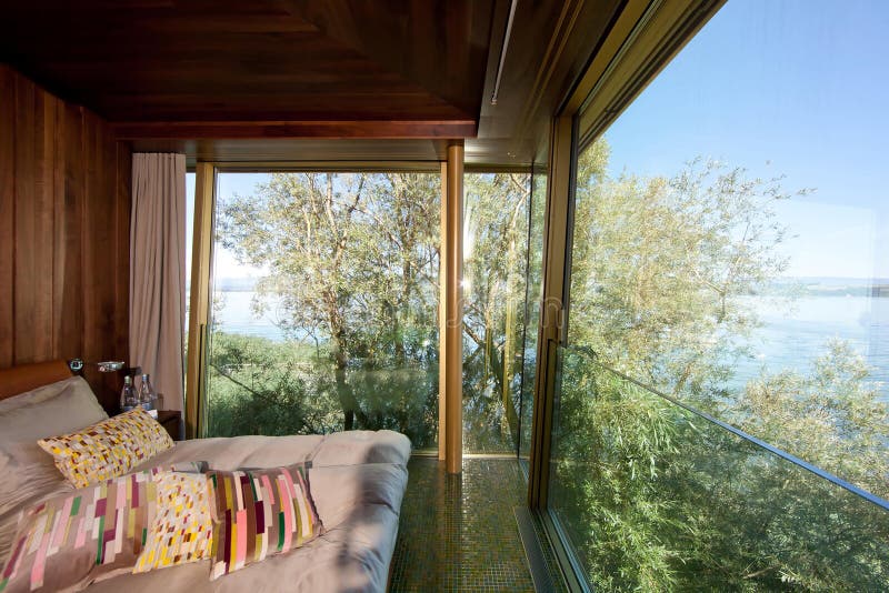 Modern Luxury Villa Terrace Near the River. Stock Photo - Image of ...