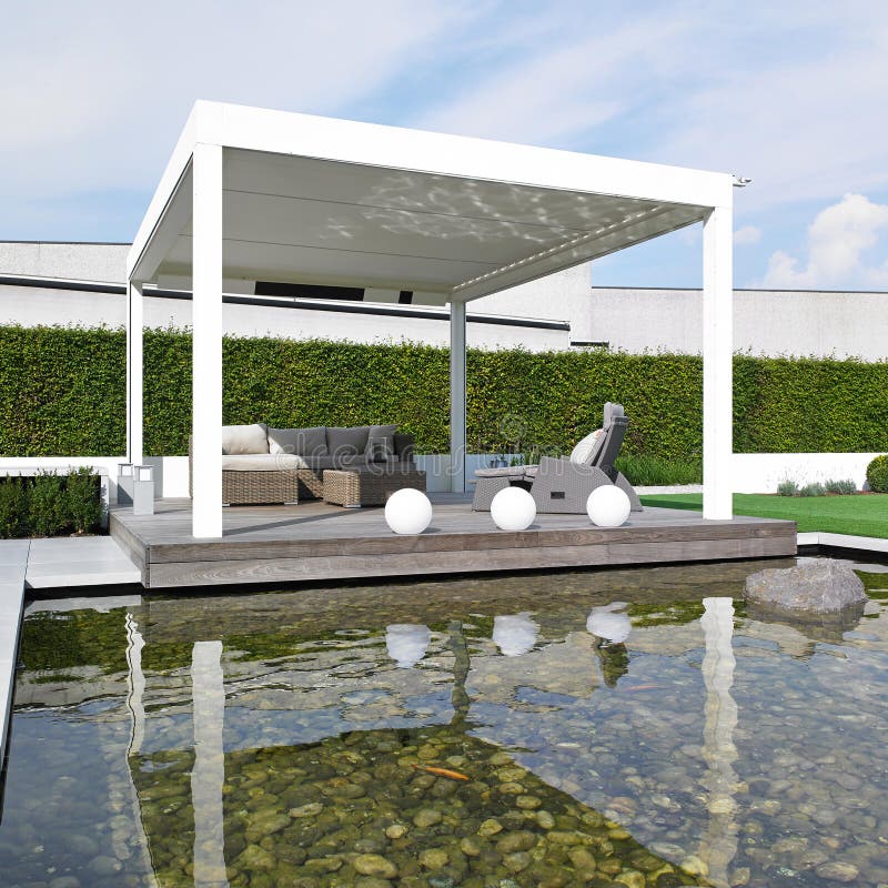 Modern Luxury Villa Terrace with Swimming Pool in Minimal Style. Stock ...