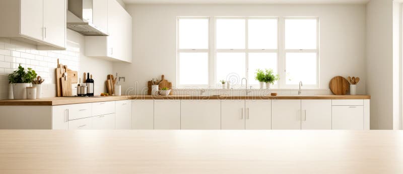Modern Luxury White Kitchen Tabletop and Copy Space for Montage Product ...