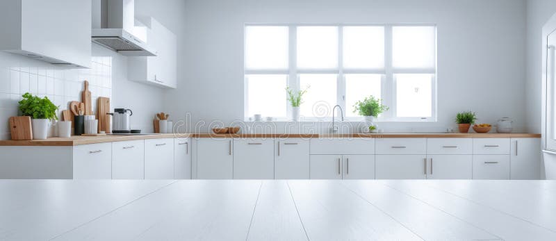 Modern Luxury White Kitchen Tabletop and Copy Space for Montage Product ...