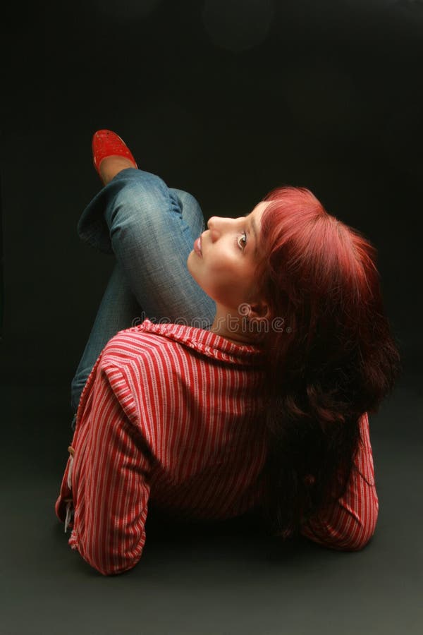 Modern Lying Woman Back with Red Hair Stock Image - Image of looking ...