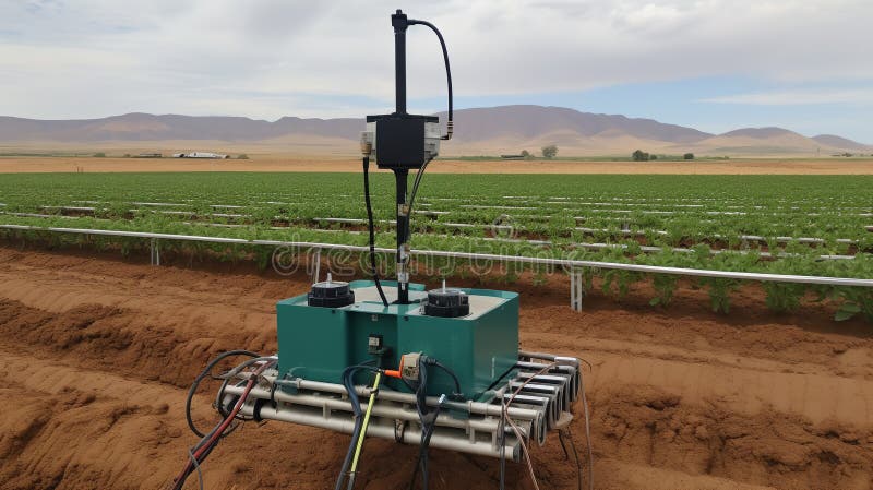 Modern Machine Implementing Irrigation in the Middle of a Dirt Field ...