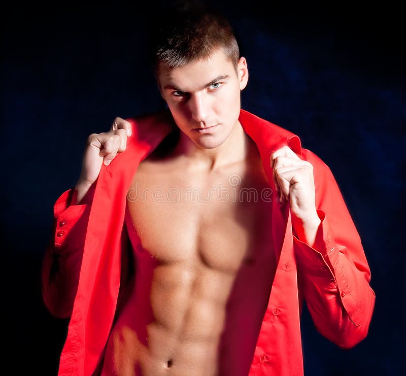 Modern Macho Man in Red Shirt is Posing Stock Image - Image of people ...
