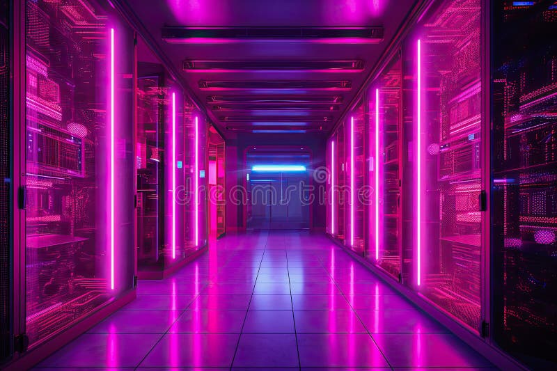 Modern Magenta Colored Server Room, Generative Ai Illustration Stock ...