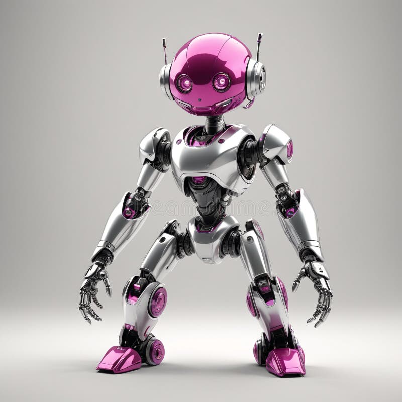 Modern Magenta Robot with Long Arms on White Background Stock ...