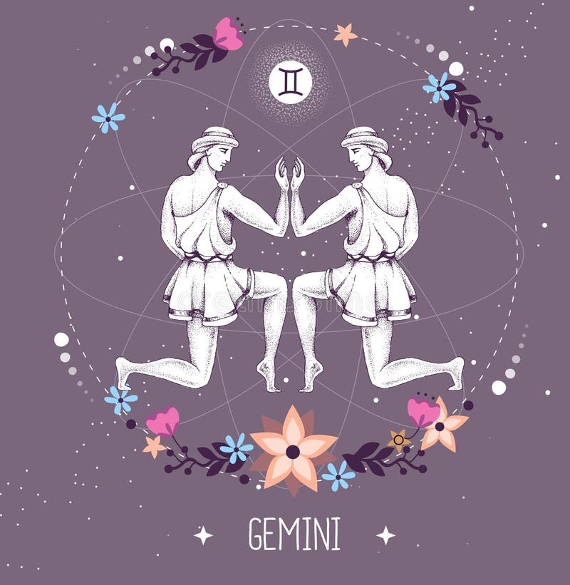 Modern Magic Witchcraft Card with Astrology Gemini Zodiac Sign Stock ...