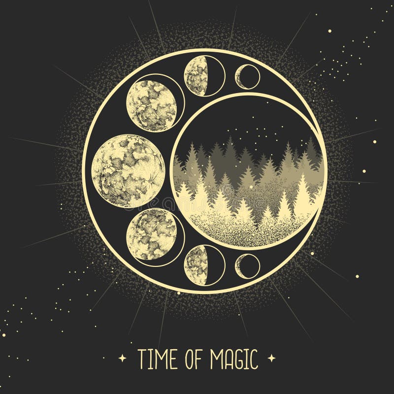 Modern Magic Witchcraft Card with Astrology Moon Phases Sign. Day and ...