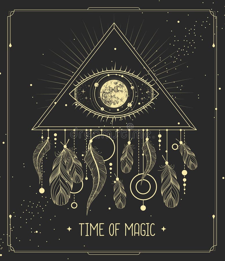 Modern Magic Witchcraft Card with Dream Catcher and Eye in Triangle ...