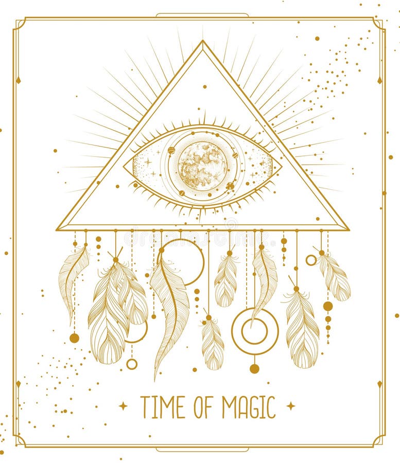 Modern Magic Witchcraft Card with Dream Catcher and Eye in Triangle ...