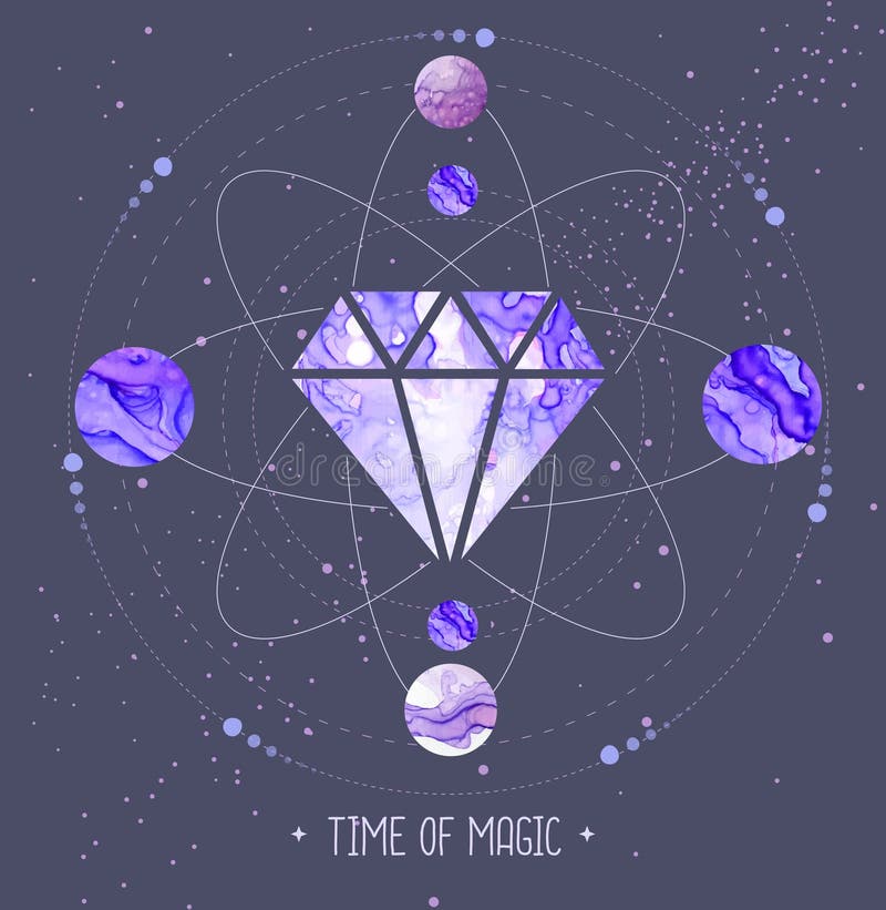 Modern Magic Witchcraft Card with Planets and Diamond in Outer Space ...