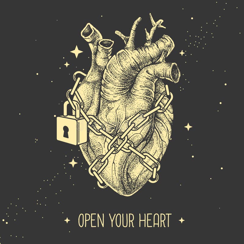 Modern Magic Witchcraft Card with Realistic Human Heart Chained with a ...