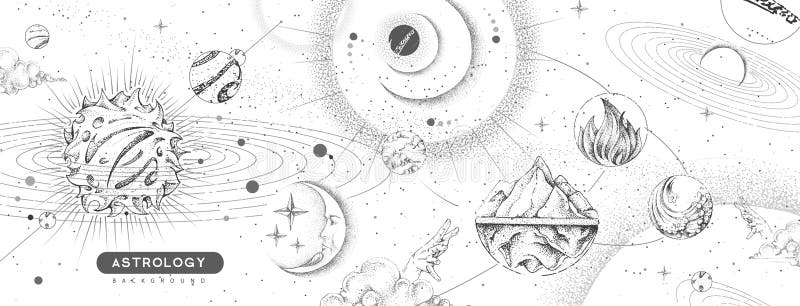 Modern Magic Witchcraft Card with Solar System, Four Elements and ...