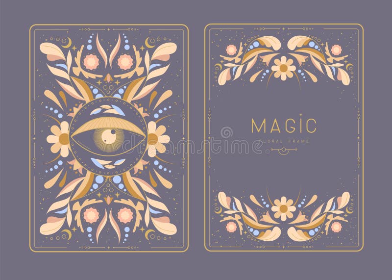 Modern Magic Witchcraft Frames with Floral Elements and Ornament ...
