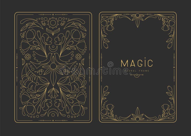 Modern Magic Witchcraft Frames with Floral Elements and Ornament ...