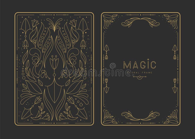 Modern Magic Witchcraft Frames with Floral Elements and Ornament ...
