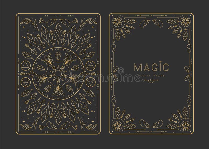 Modern Magic Witchcraft Frames with Floral Elements and Ornament ...