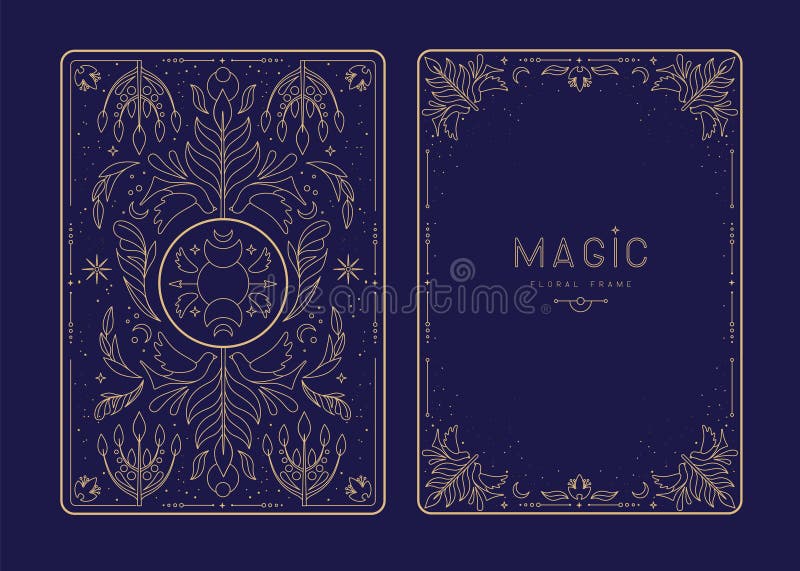Modern Magic Witchcraft Frames with Floral Elements and Ornament ...