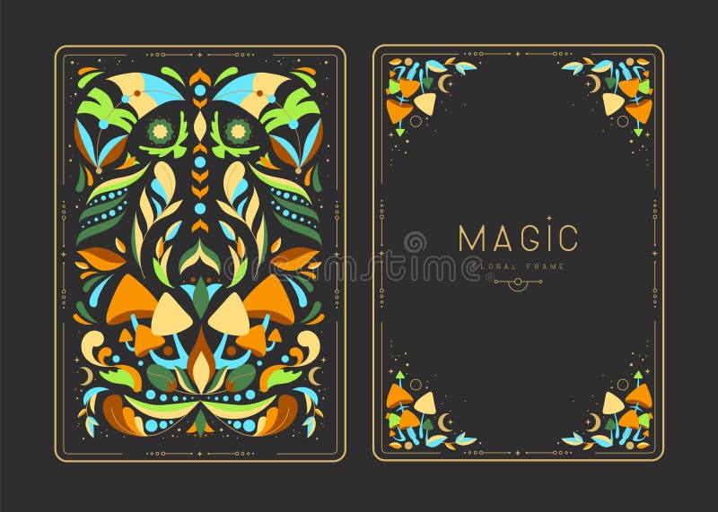 Modern Magic Witchcraft Frames with Floral Elements and Ornament ...
