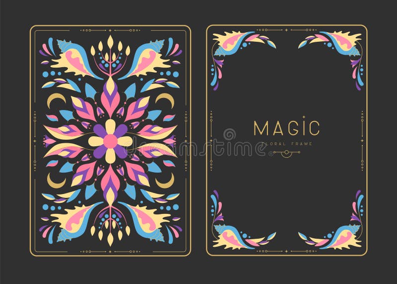 Modern Magic Witchcraft Frames with Floral Elements and Ornament ...