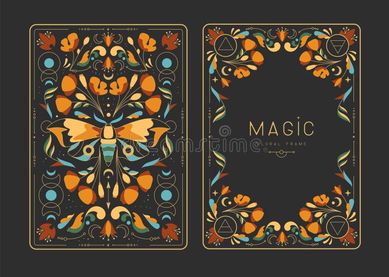 Modern Magic Witchcraft Frames with Floral Elements and Ornament ...