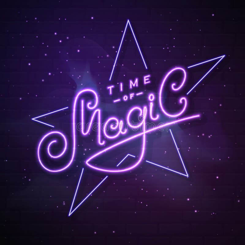 Modern Magic Witchcraft Neon Typography Sign Time of Magic on Abstract ...