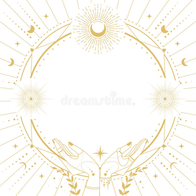 Modern Magic Witchcraft Round Astrology Frame with Four Elements, Stars ...