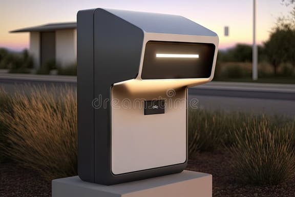 Modern Mailbox with Built-in Lighting System and Security Camera Stock ...