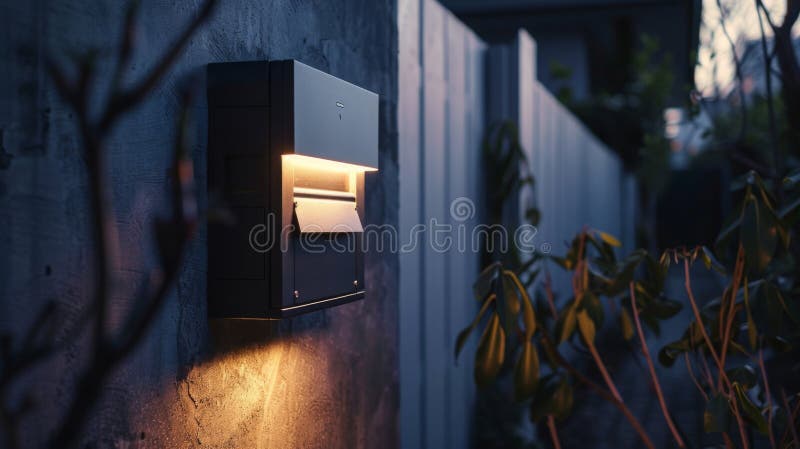 Modern Mailbox with Light at Dusk Stock Photo - Image of warm, outdoor ...
