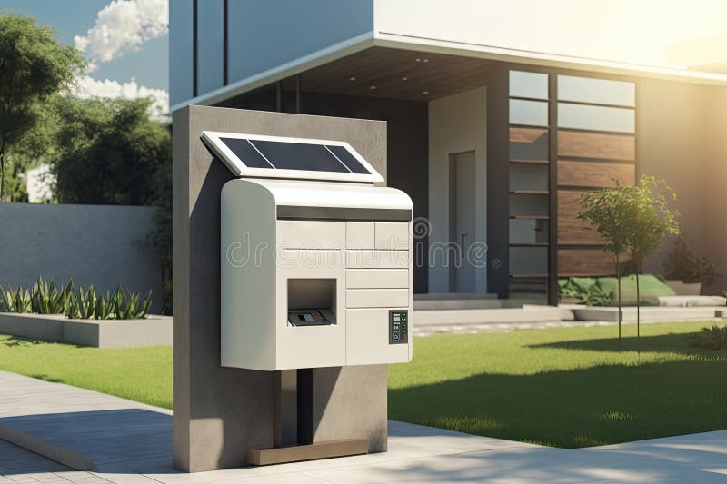 Modern Mailbox, with Solar Panel and Digital Display, in Front of ...