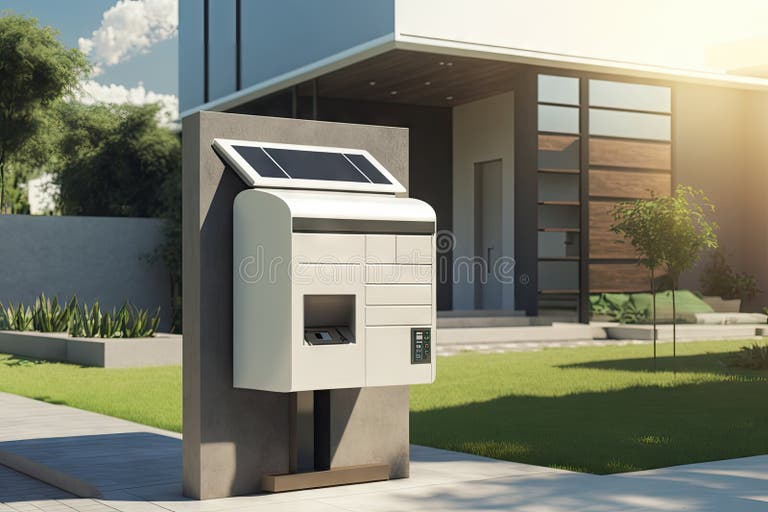 Modern Mailbox, with Solar Panel and Digital Display, in Front of ...