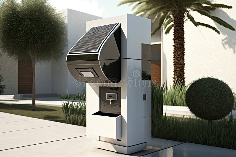 Modern Mailbox, with Solar Panel and Digital Display, in Front of ...