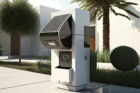 Modern Mailbox, with Solar Panel and Digital Display, in Front of ...
