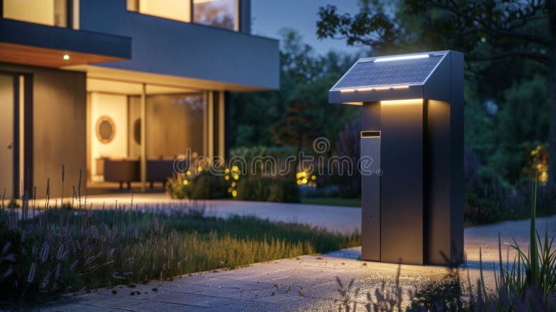 Modern Solar-Powered Mailbox at Dusk Stock Image - Image of landscaping ...
